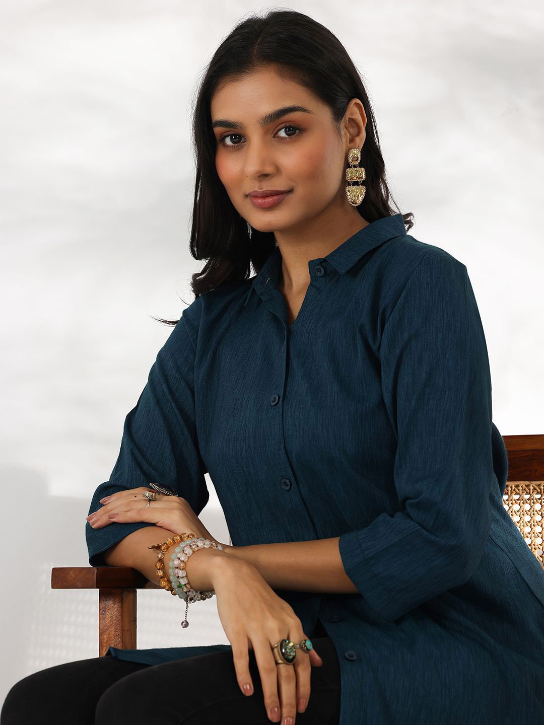 Buy Libas Women Solid Shirt Collar Front Open Tunic - Tunics for Women ...