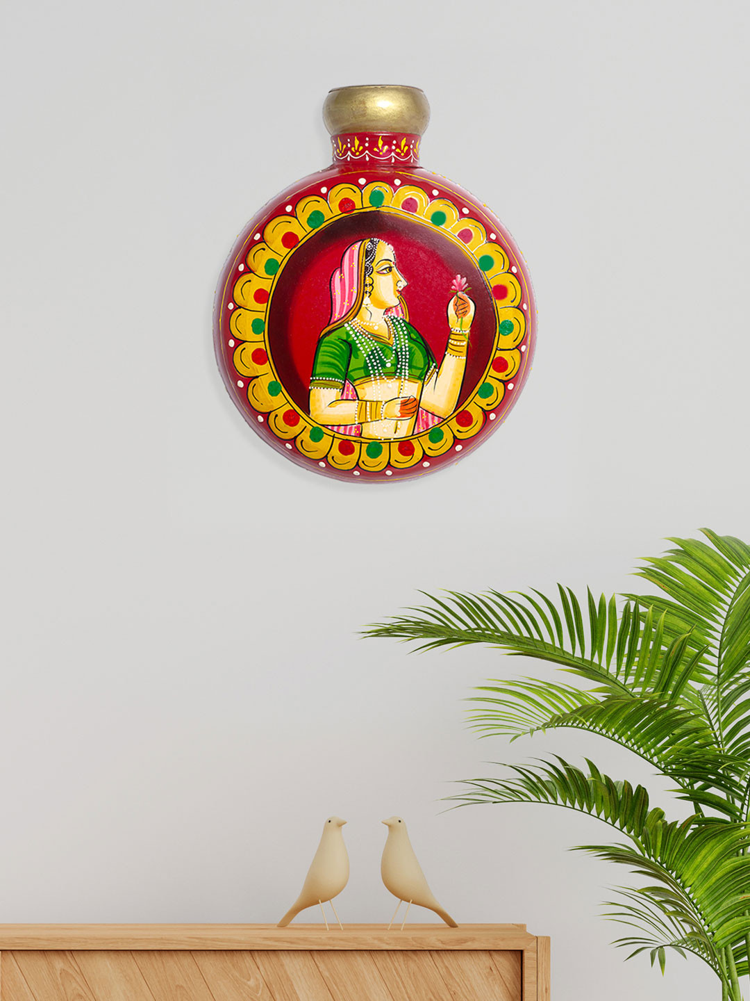 Buy Golden Peacock Red & Green Style Jodha Printed Matka Shaped Hanging ...
