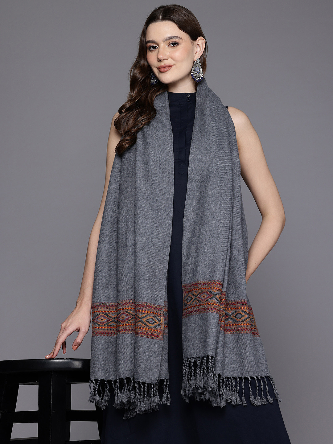 Buy Cayman Geometric Woven Design Woollen Shawl - Shawl for Women ...