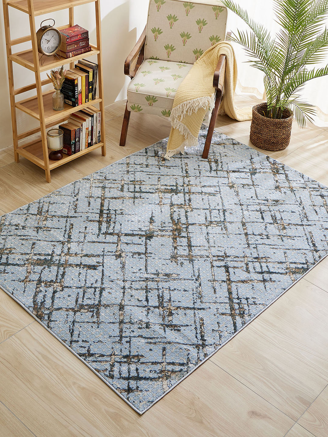 Buy Home Centre Zephyr Juno Blue & Brown Geometric Printed Rectangular ...