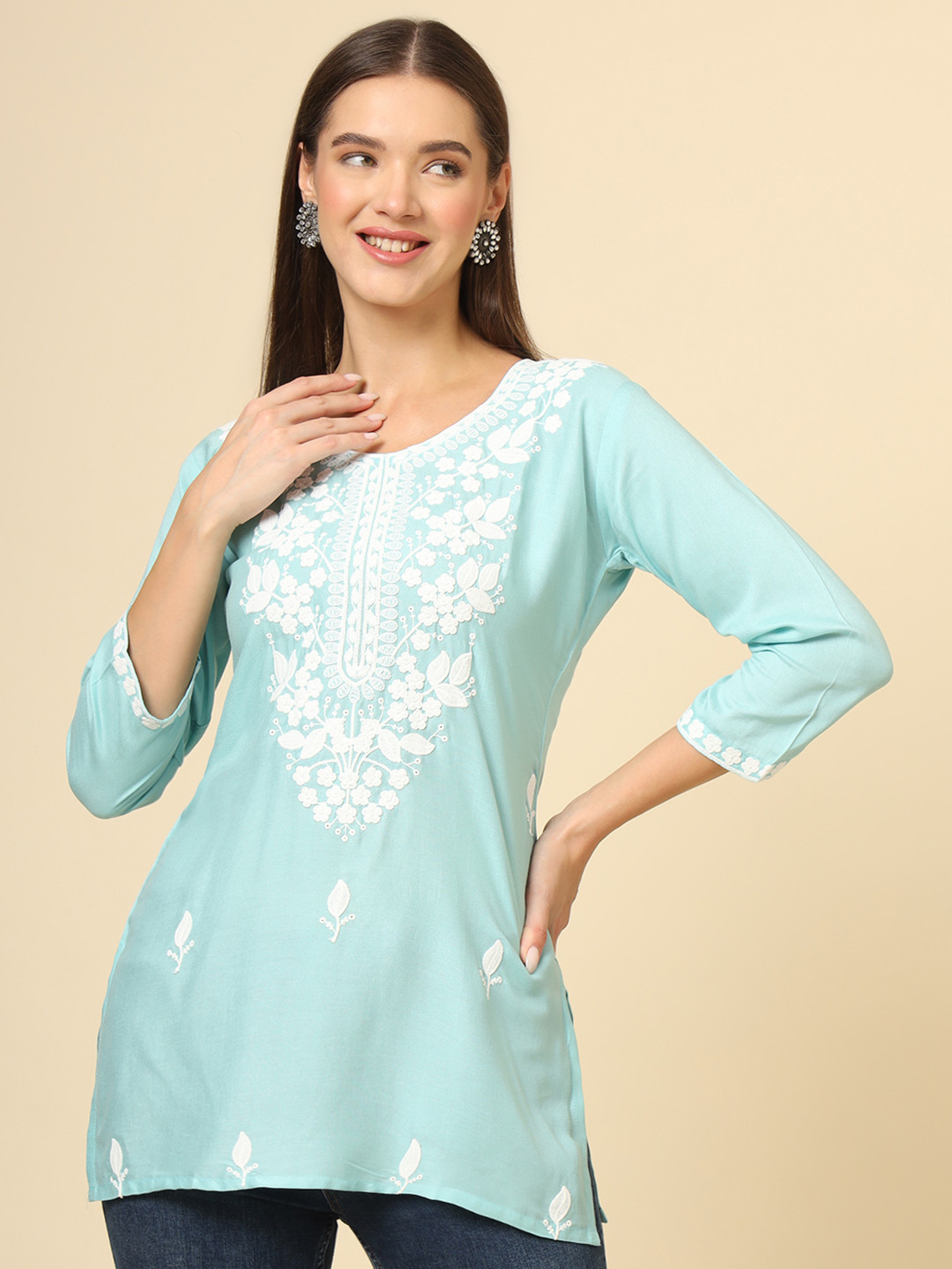 Buy HERE&NOW Women Floral Embroidered Thread Work Thread Work Short ...