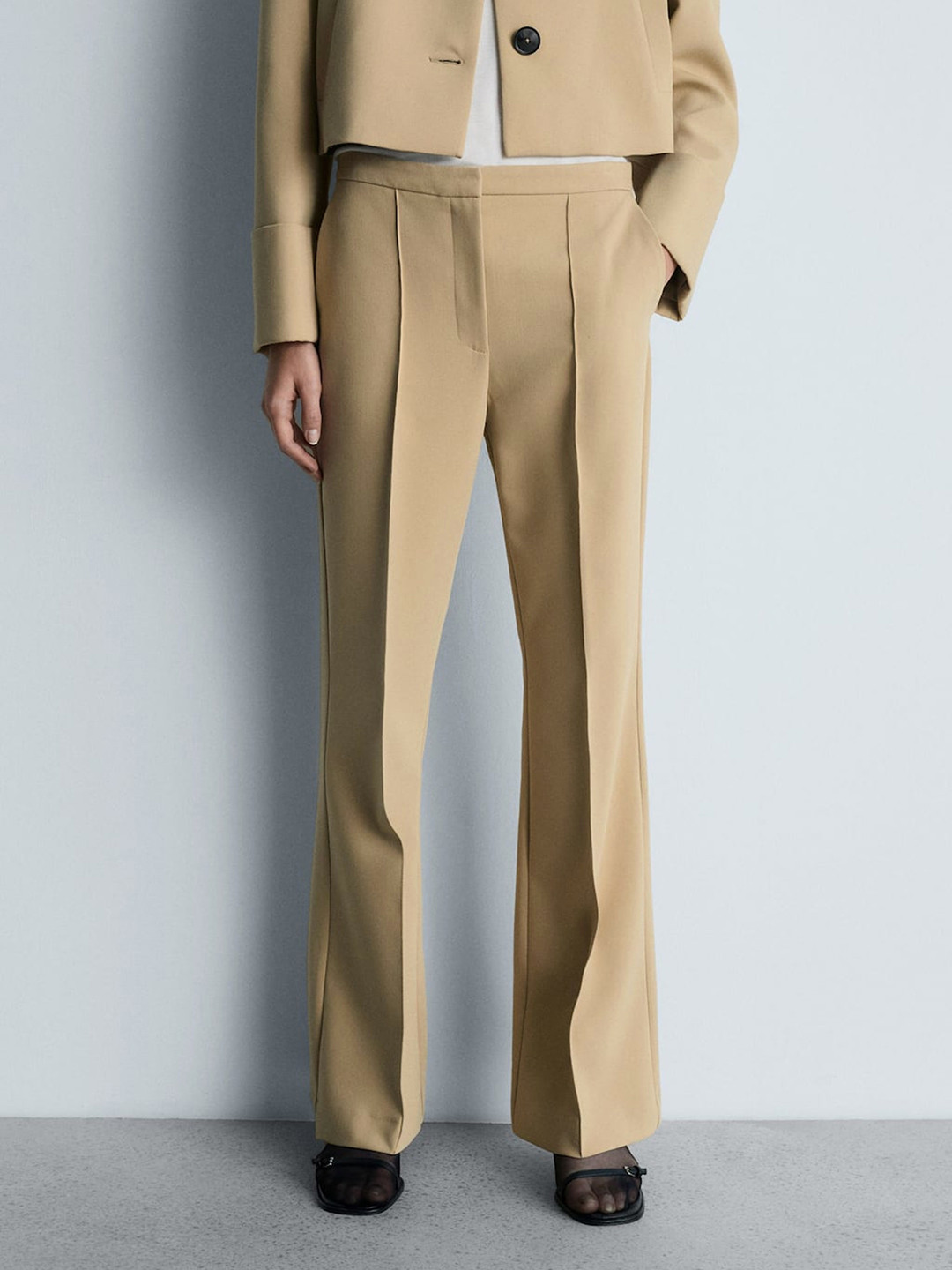 Buy MANGO Women Pleated Smart Casual Parallel Trousers - Trousers for ...