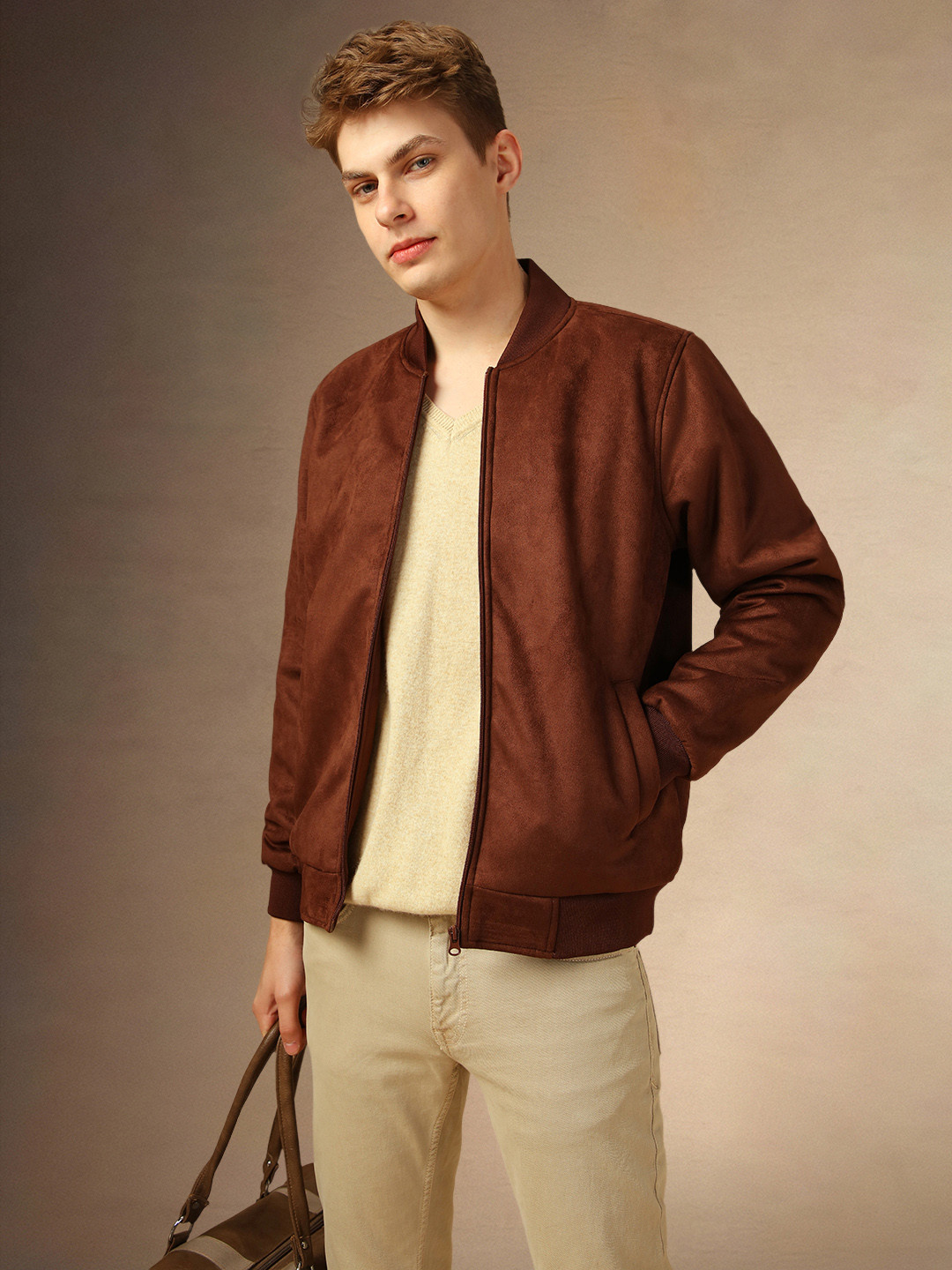 Buy Dennis Lingo Men Stand Collar Solid Casual Bomber Jacket - Jackets ...