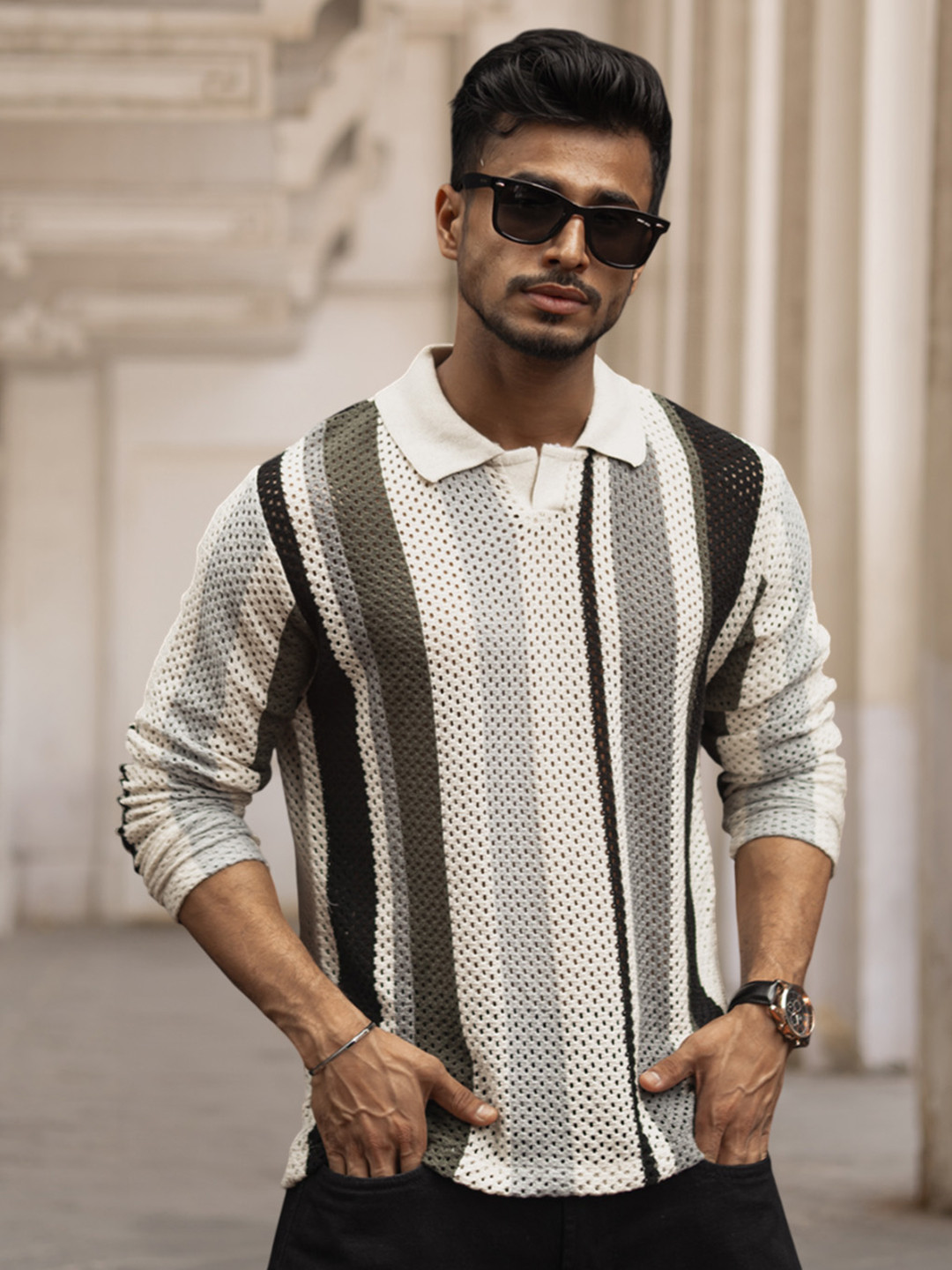 Buy Powerlook Men Striped Printed Polo Collar Acrylic T Shirt - Tshirts ...