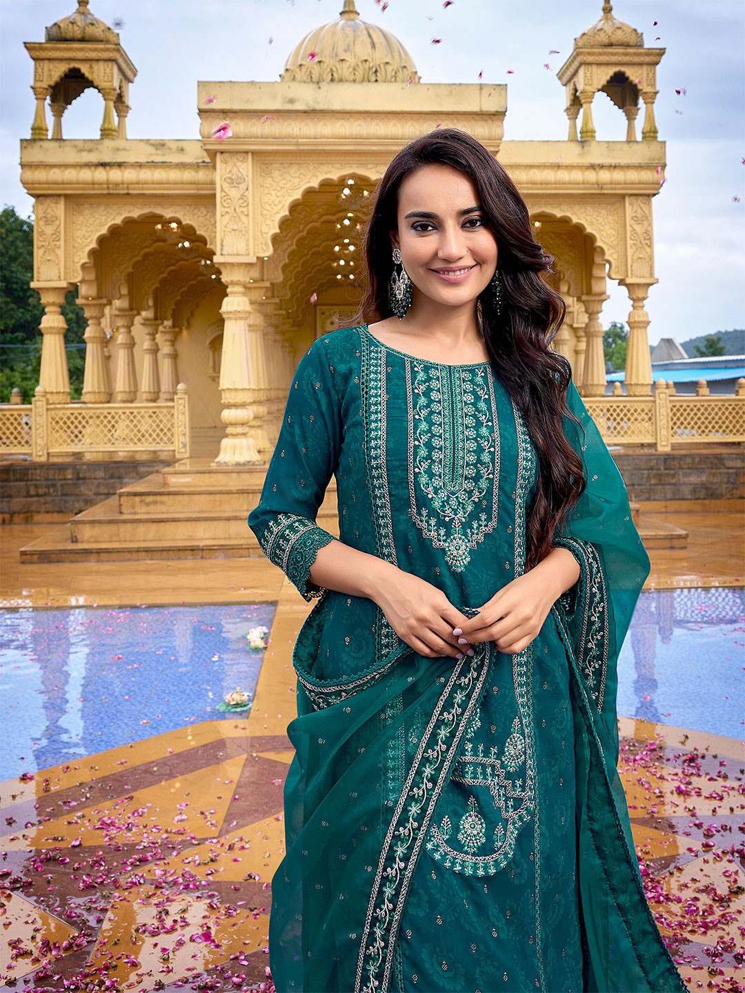 Buy Royal Export Ethnic Motifs Embroidered Straight Kurta With Trousers ...