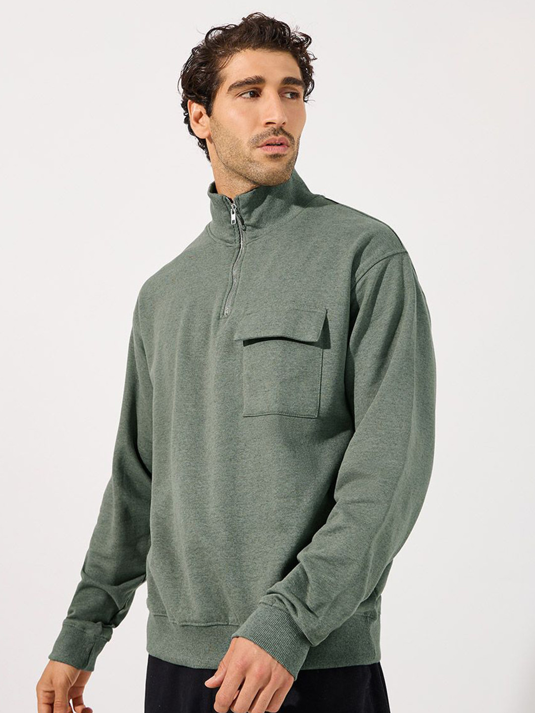 Buy Styli Men Quarter Zip Rib High Neck Relaxed Fit Sweatshirt ...