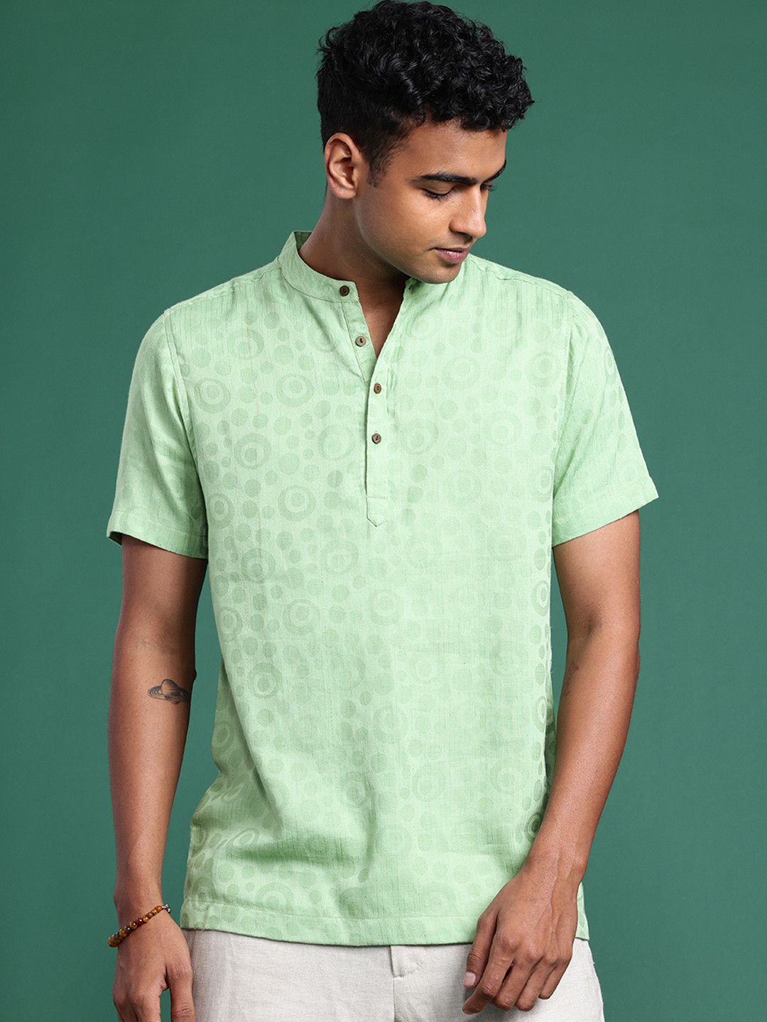 Buy Sangria Pure Cotton Striped Textured Jacquard Kurta - Kurtas for ...