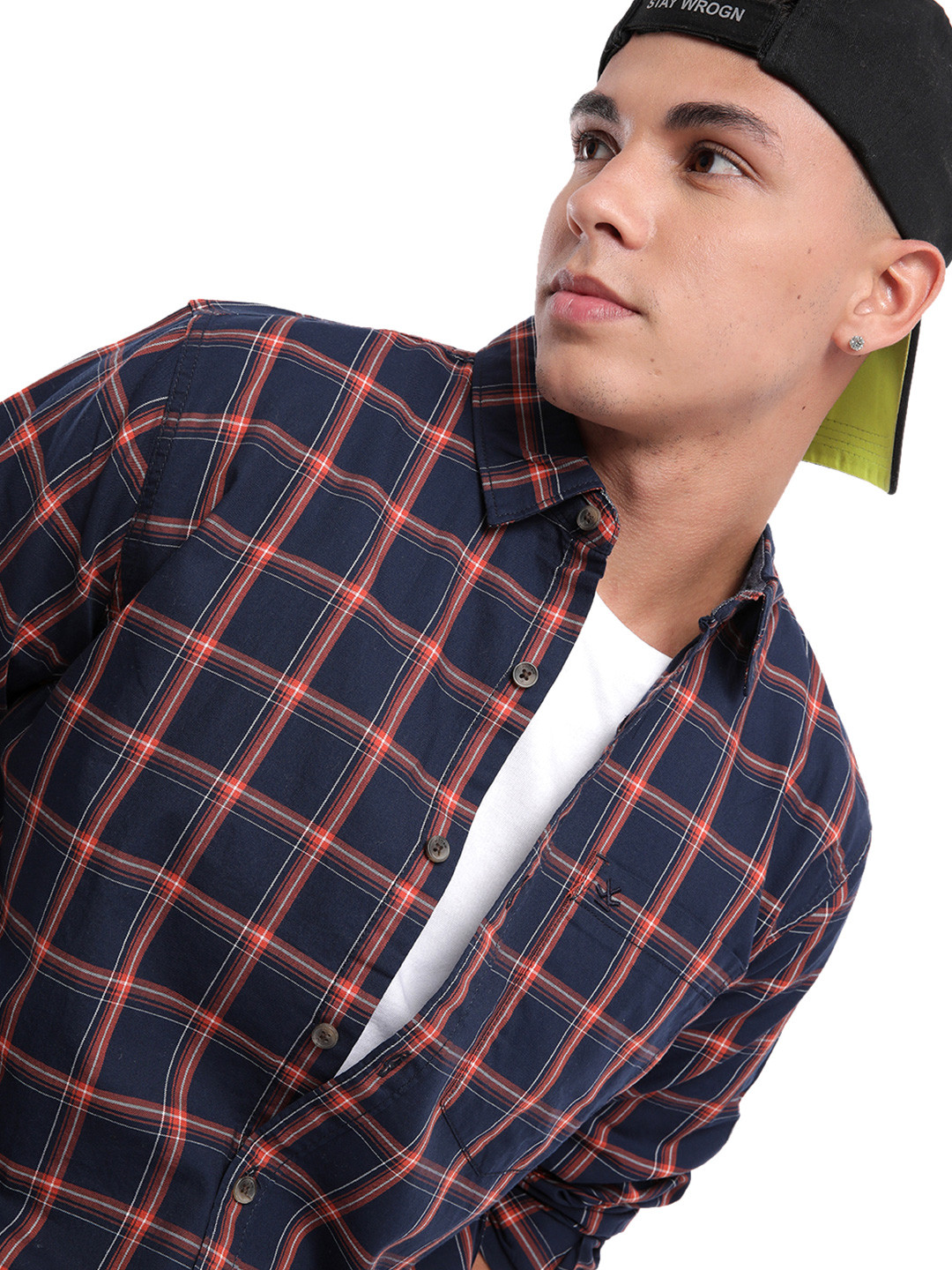 Buy WROGN Men Comfort Windowpane Checks Opaque Checked Casual Shirt ...