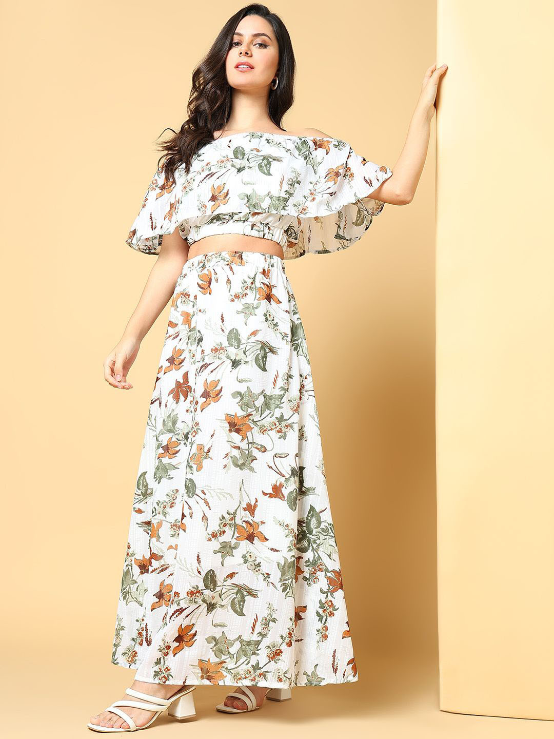 Buy SHOWOFF Printed Off Shoulder Top With Skirt Co Ords - Co Ords for ...