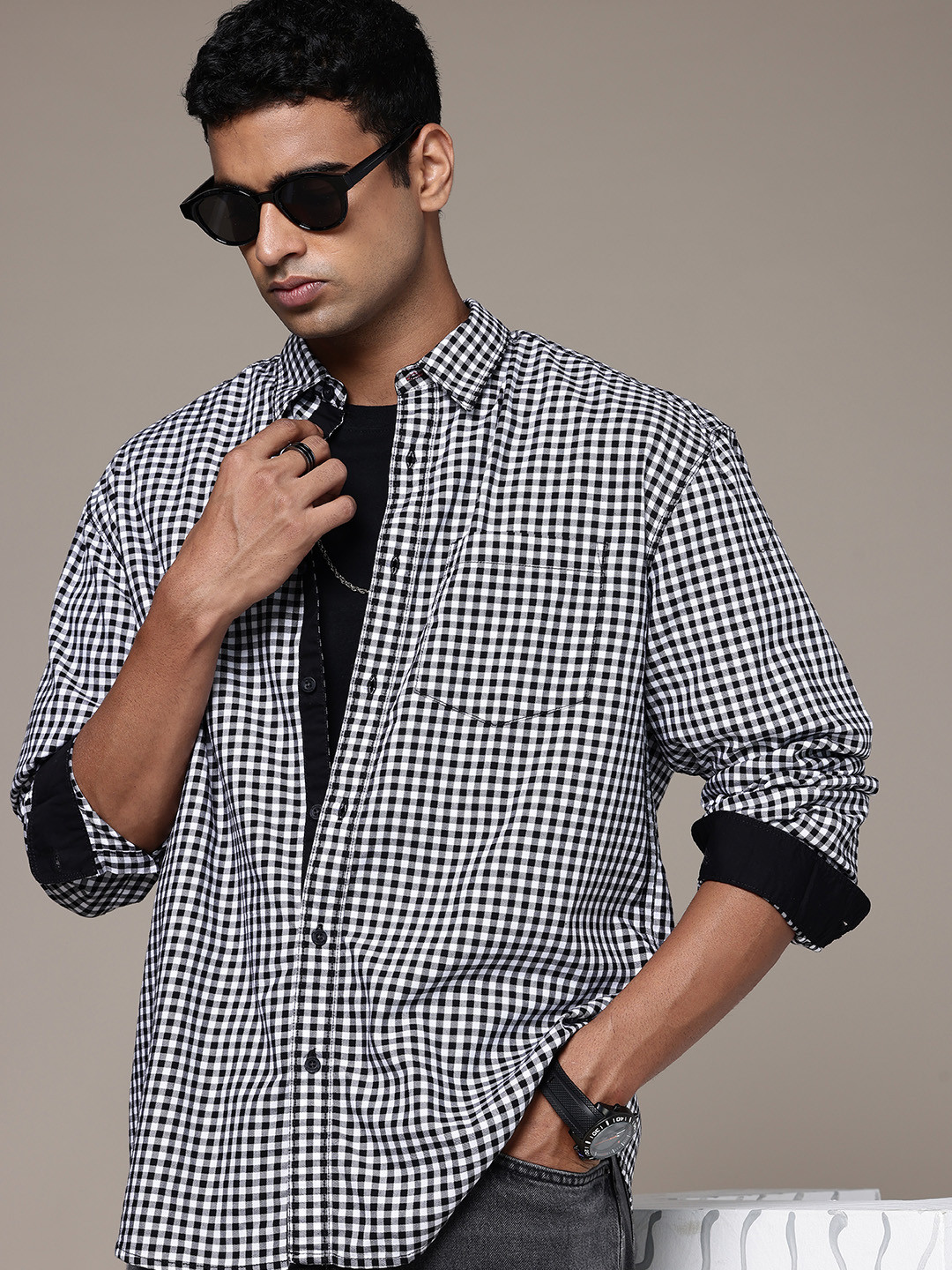 Buy The Roadster Life Co. Checked Drop Shoulder Sleeves Relaxed Fit Pure Cotton Casual Shirt ...