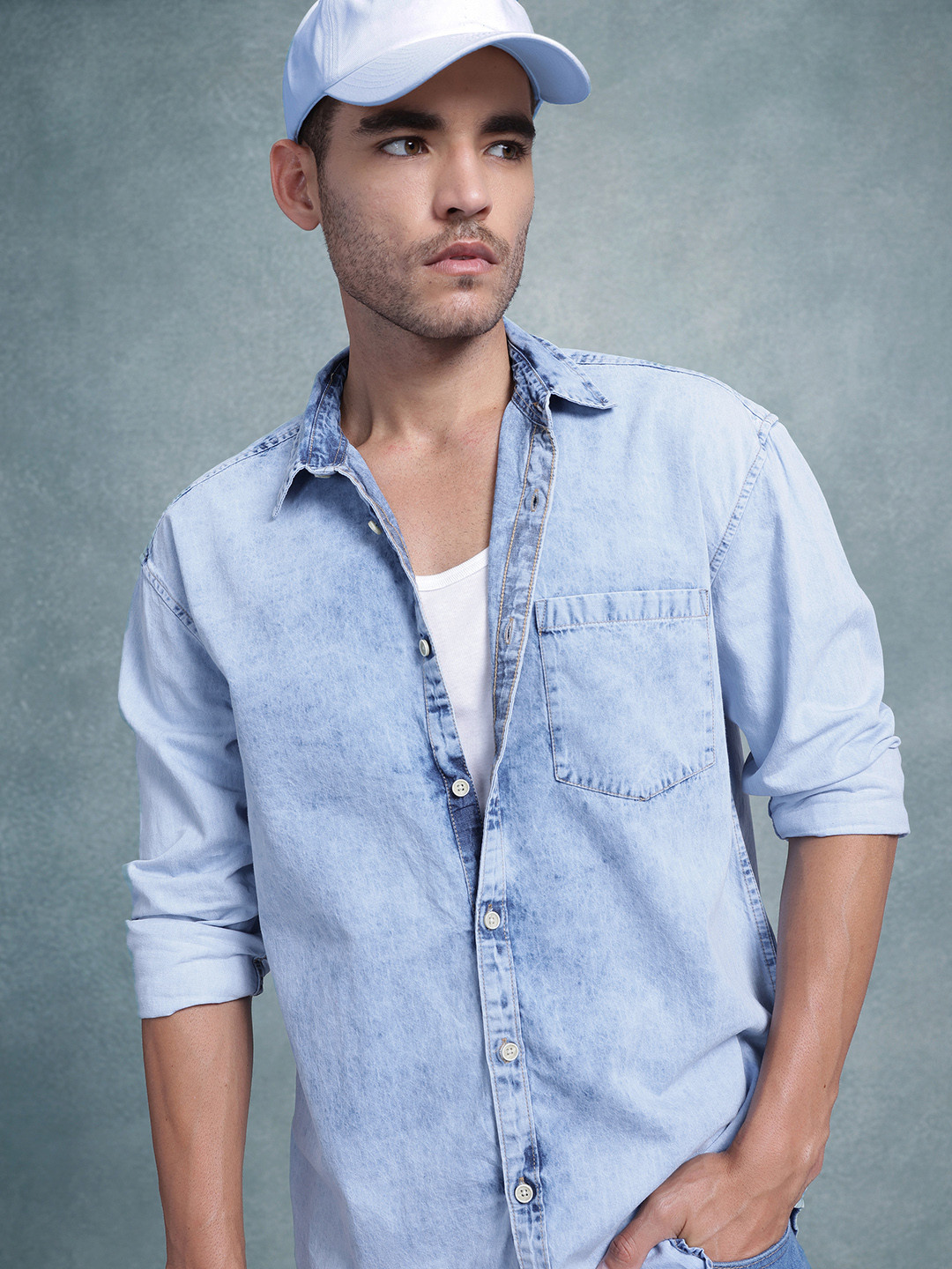 Buy The Roadster Life Co. Pure Cotton Faded Opaque Chambray Relaxed Fit Casual Shirt - Shirts ...