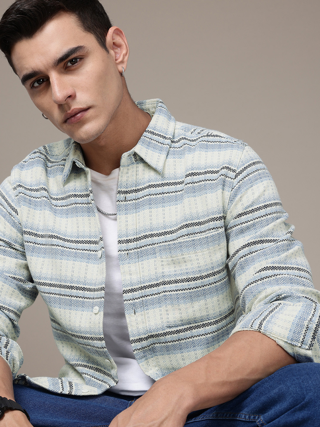 Buy The Roadster Life Co. Self Horizontal Striped Casual Shirt - Shirts ...