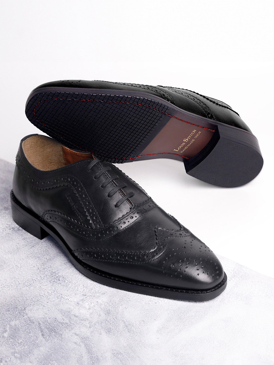 Buy LOUIS STITCH Men Jet Black Egyptian Crust Leather Lace Up Brogue ...