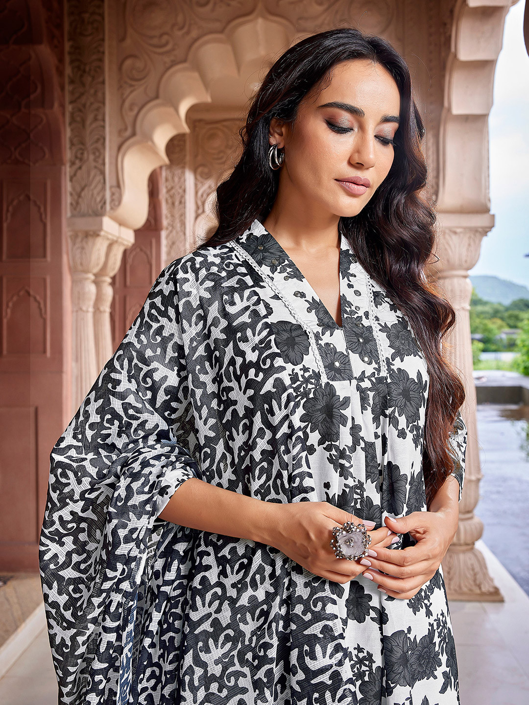 Buy Royal Export Floral Printed Mirror Work Anarkali Kurta With ...