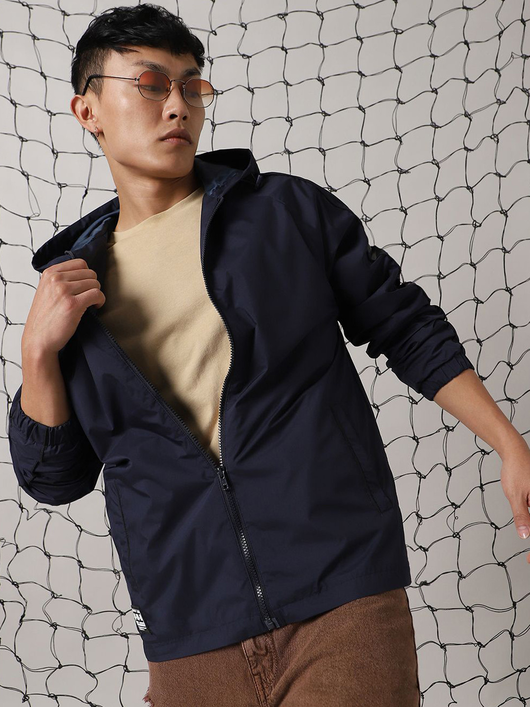 Buy Hubberholme Men Hooded Typography Printed Relaxed Fit Windcheater ...