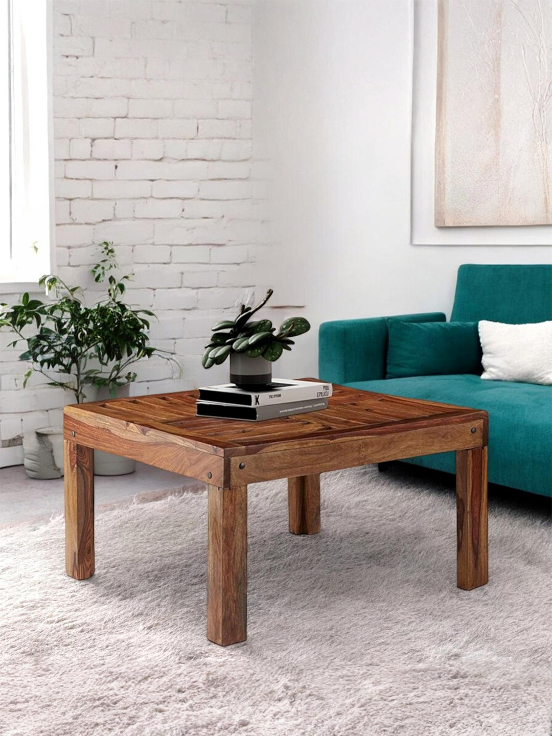 Buy Ikiriya Coffee Brown Wood Contemporary Natural Teak Finish Square ...