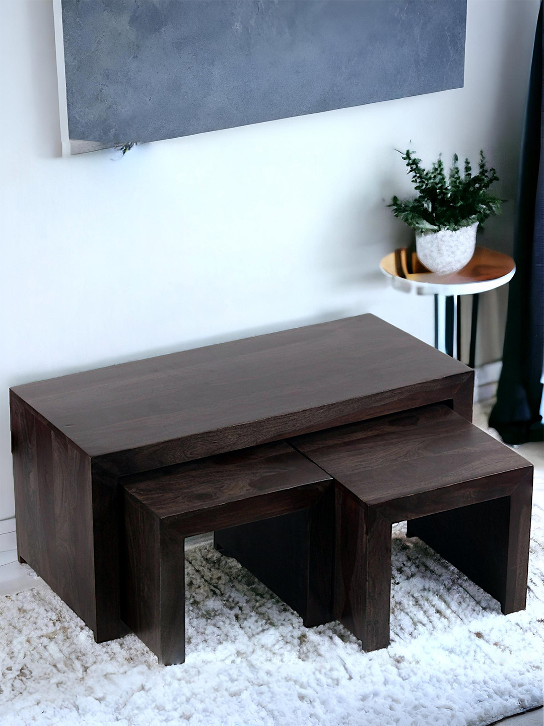Buy Ikiriya Sheesham Wood Contemporary Coffee Table Set In Dark ...