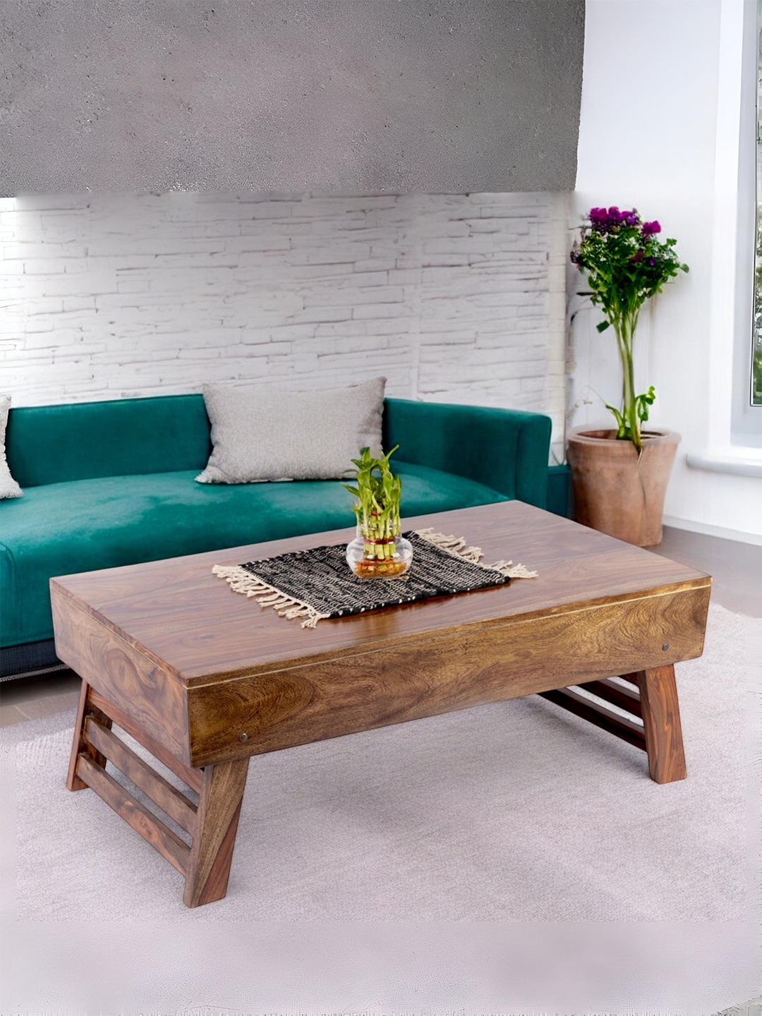 Buy Ikiriya Sheesham Wood Contemporary Coffee Table In Teak Finish ...