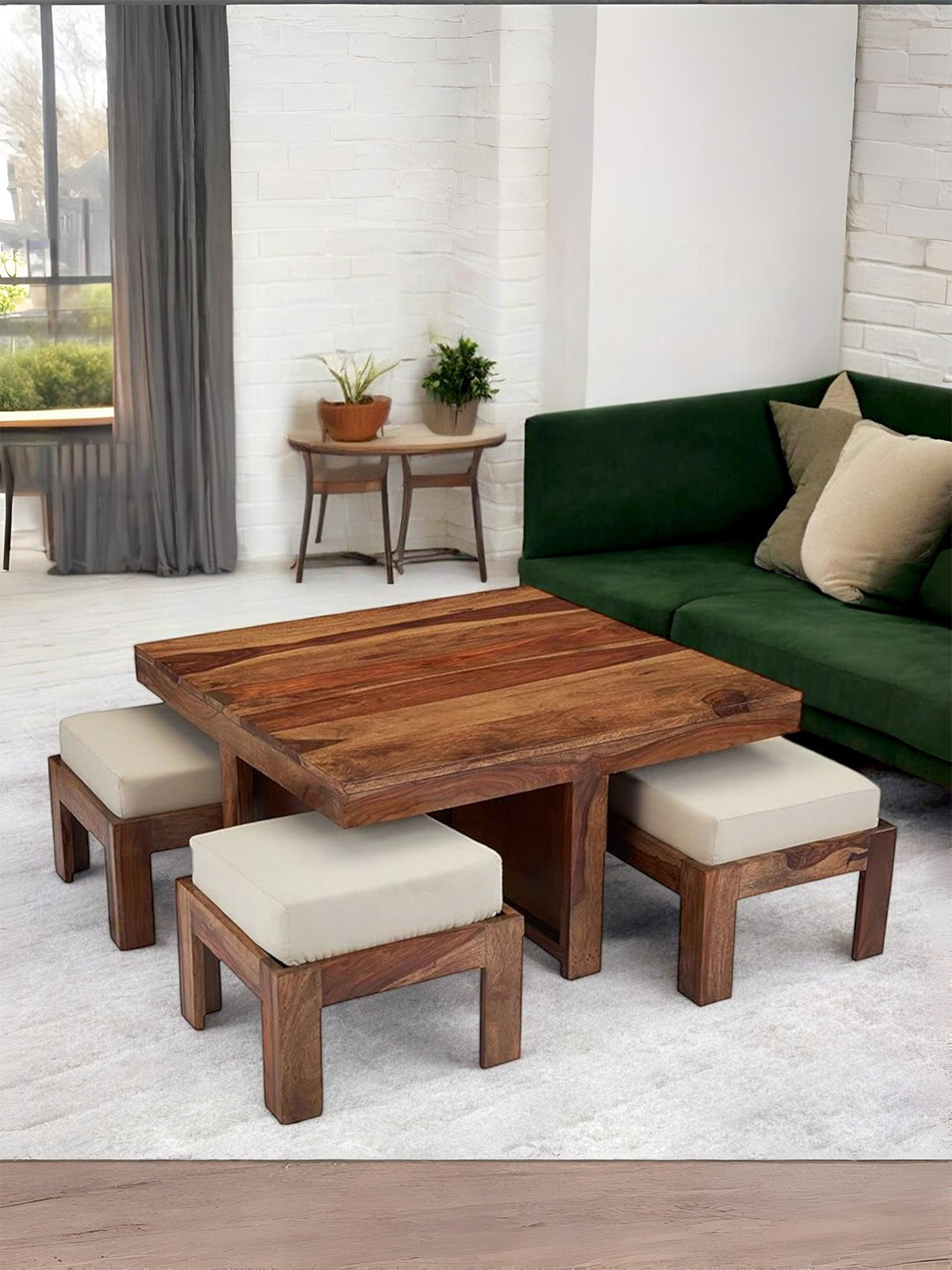 Buy Ikiriya Coffee Brown Textured Wooden Square Coffee Table With ...
