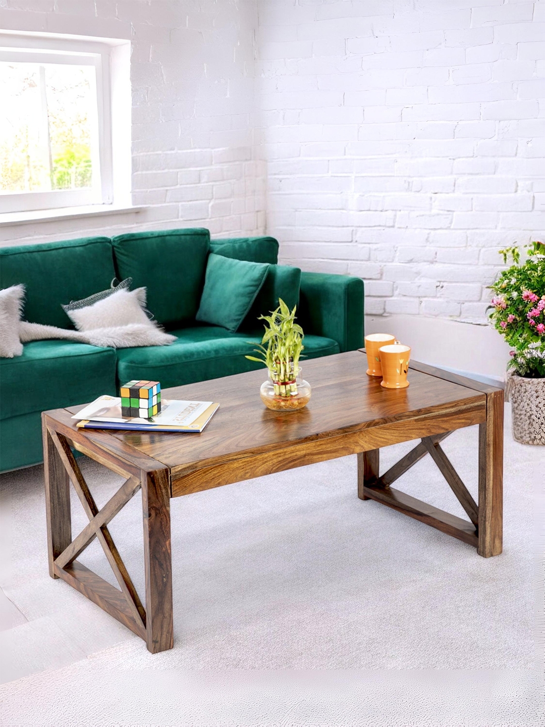 Buy Ikiriya Sheesham Wood Contemporary Coffee Table In Teak Finish ...