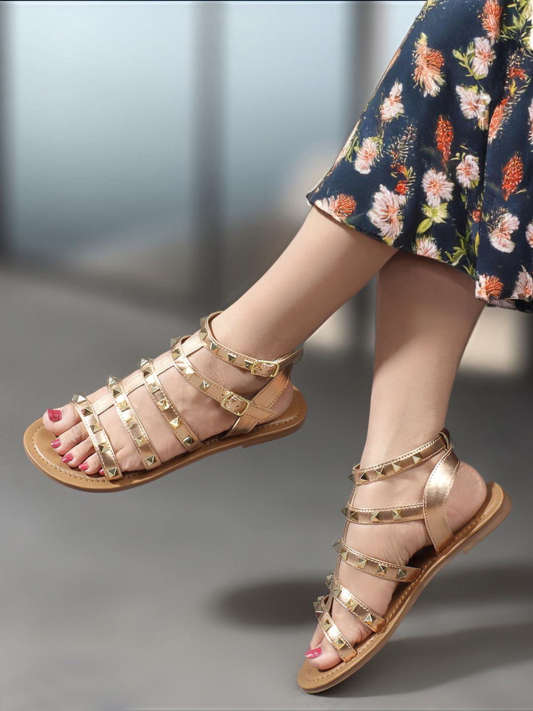 Buy Carlton London Women Embellished Open Toe Flats With Buckles ...