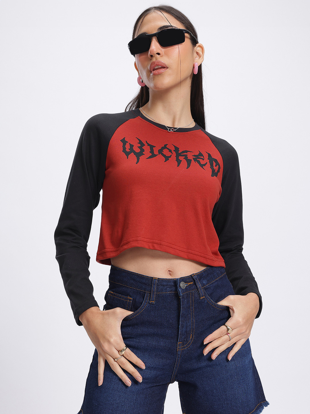 Buy Glitchez Typography Twist Raglan Sleeves Crop T Shirt - Tshirts for ...