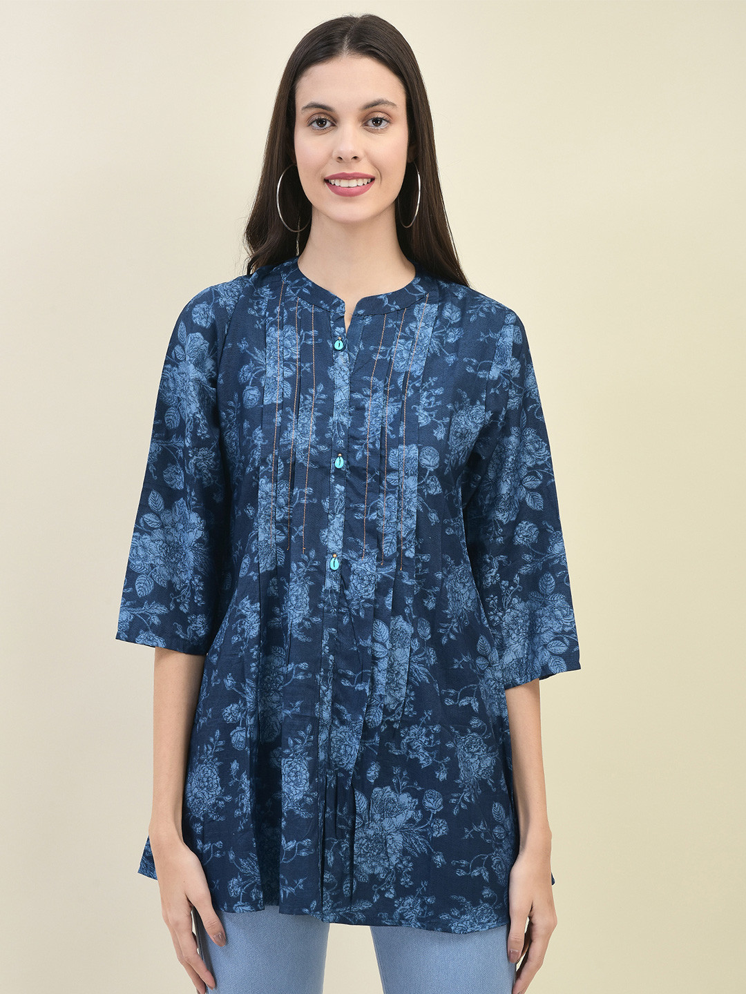 Buy Shree Women Liva Mandarin Collar Printed Tunic - Tunics for Women ...