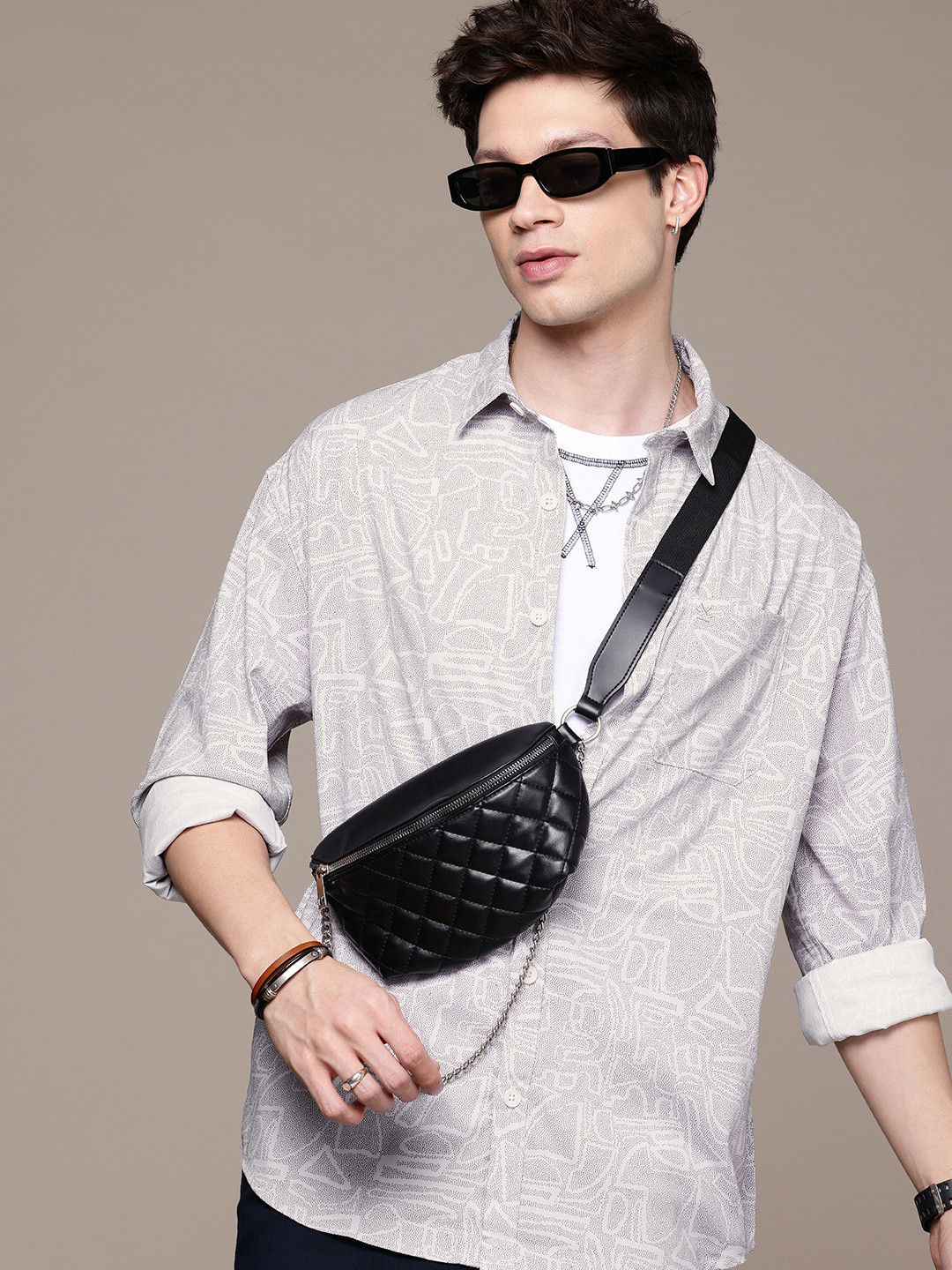 Buy WROGN Printed Drop Shoulder Sleeves Oversized Casual Shirt - Shirts ...