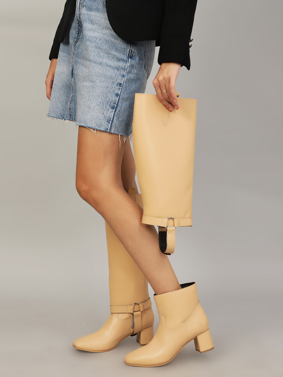 Buy Yoho Women 2in1 Calf Length Leather Finish Detachable Ankle Knee ...