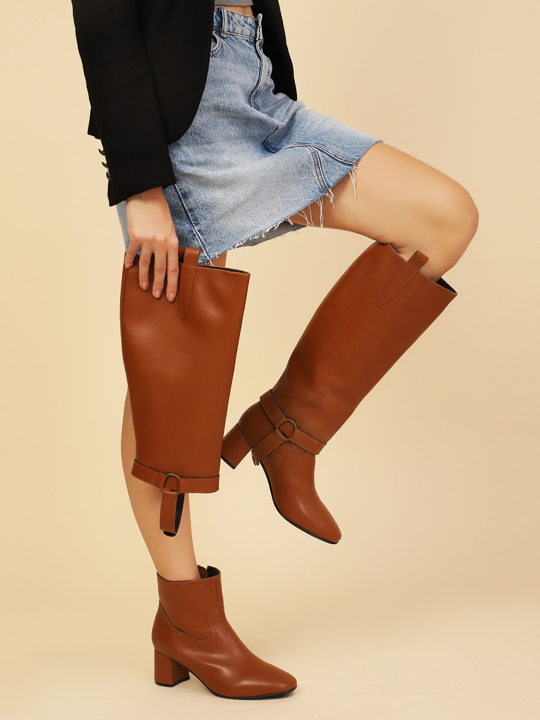 Buy Yoho Women 2in1 Calf Length Leather Finish Detachable Ankle Knee ...