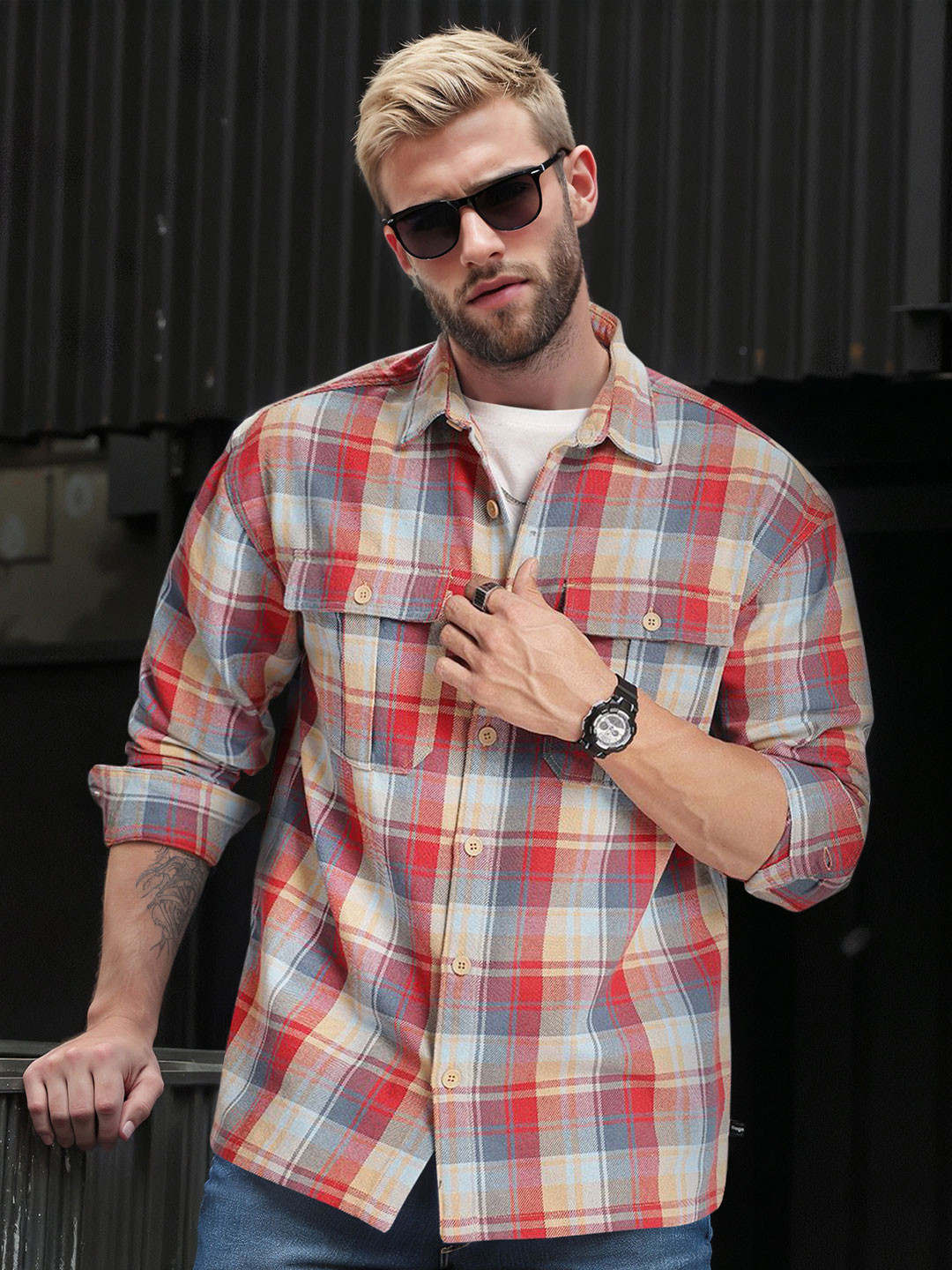 Buy WROGN Oversized Checked Casual Shackets - Shackets for Men 31370651 ...