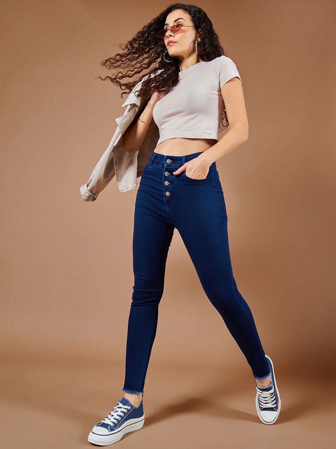 Buy The Roadster Lifestyle Co Women Skinny High Rise Fringed Hemline ...