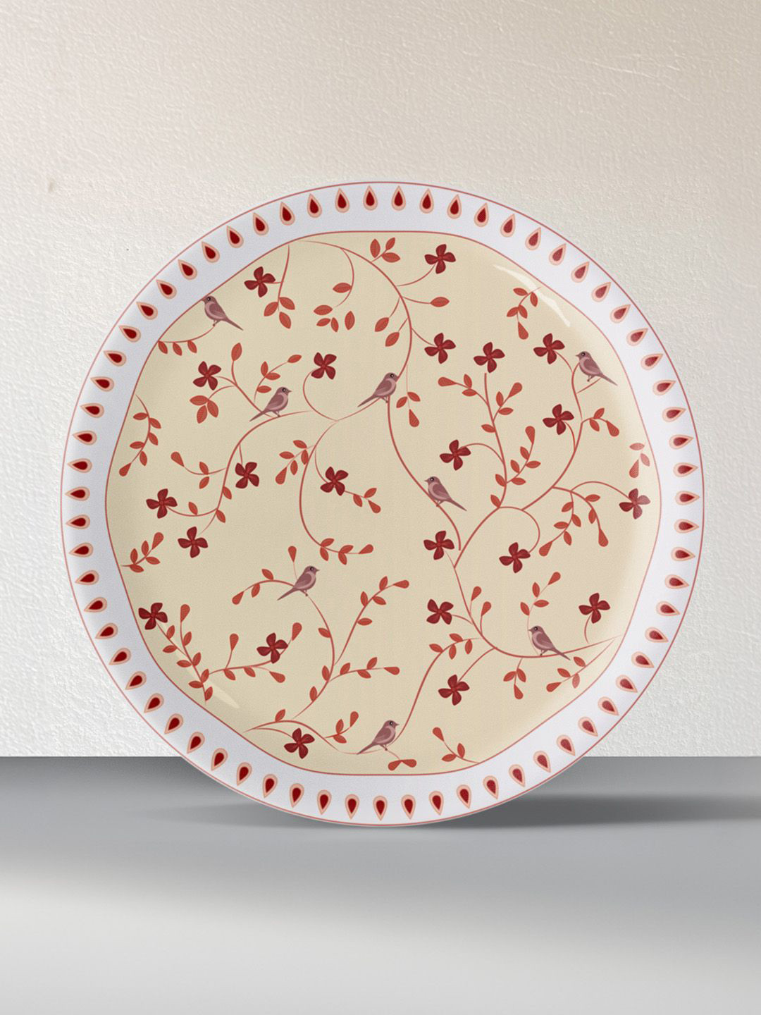 Buy Nestroots White & Red Printed Ceramic Wall Plates - Wall Decor for ...