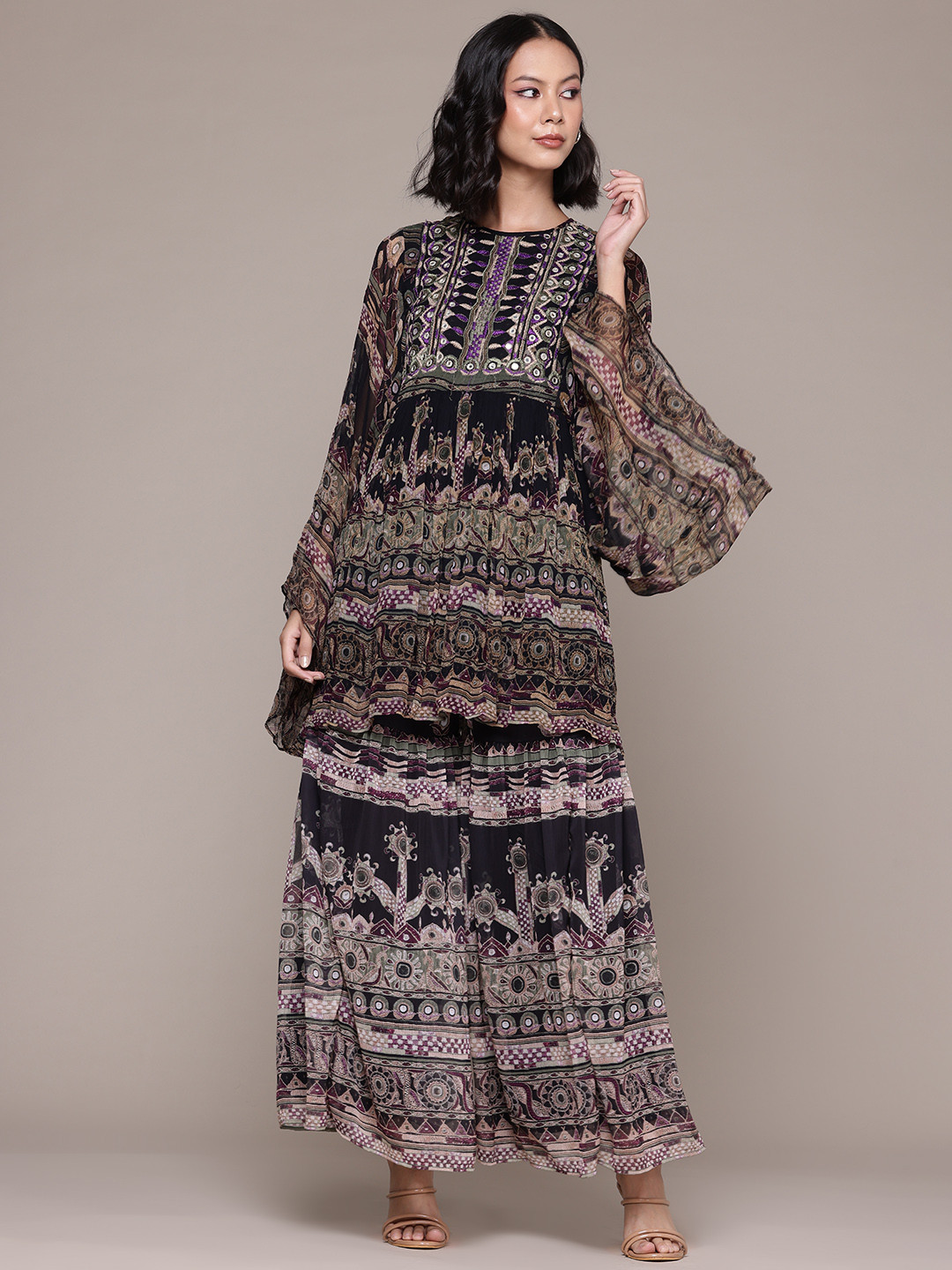 Buy Aarke Ritu Kumar Ethnic Motifs Printed Pleated Mirror Work Kurti ...