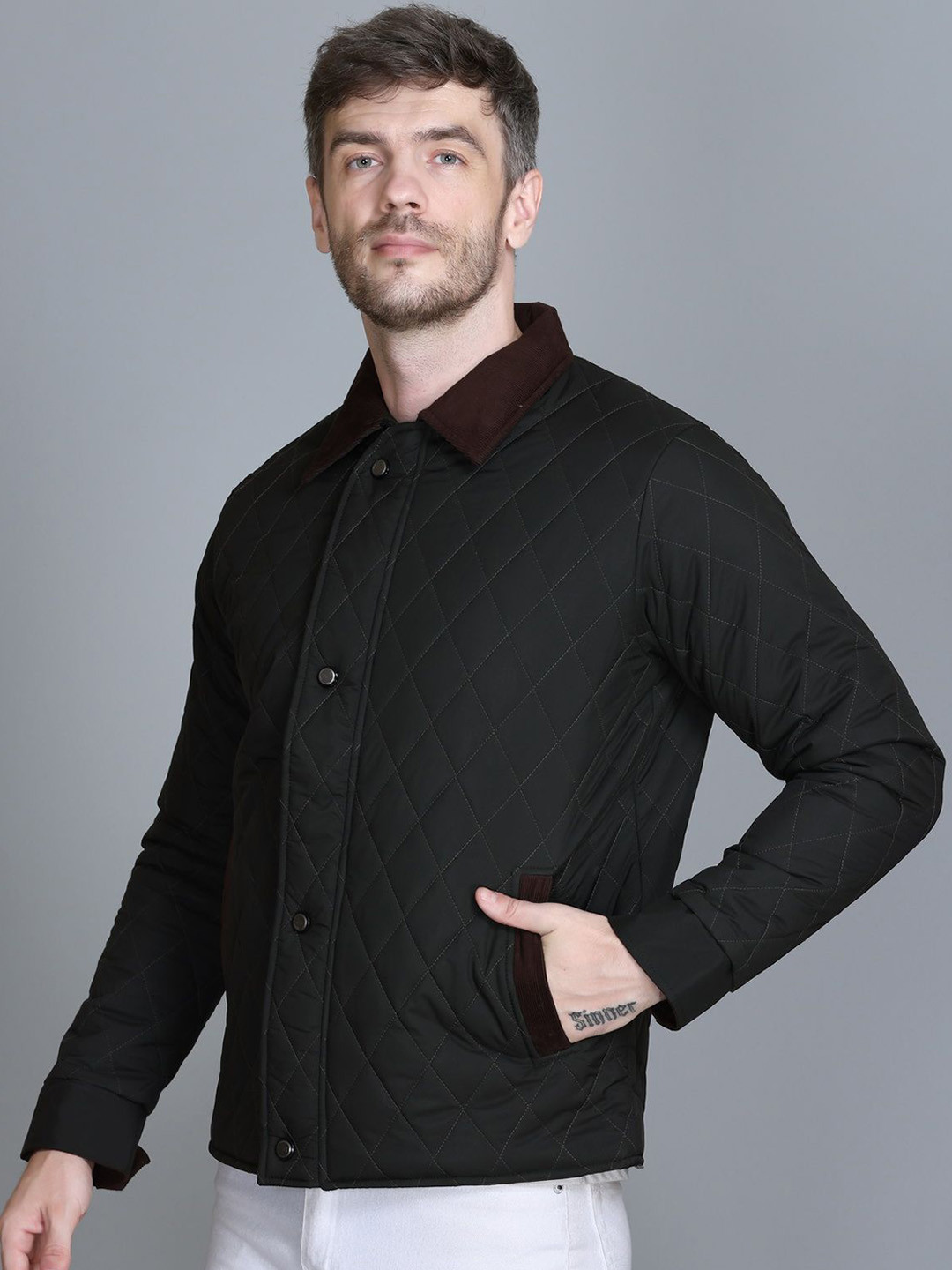 Buy Roadking Men Spread Collar Solid Casual Quilted Jacket - Jackets ...