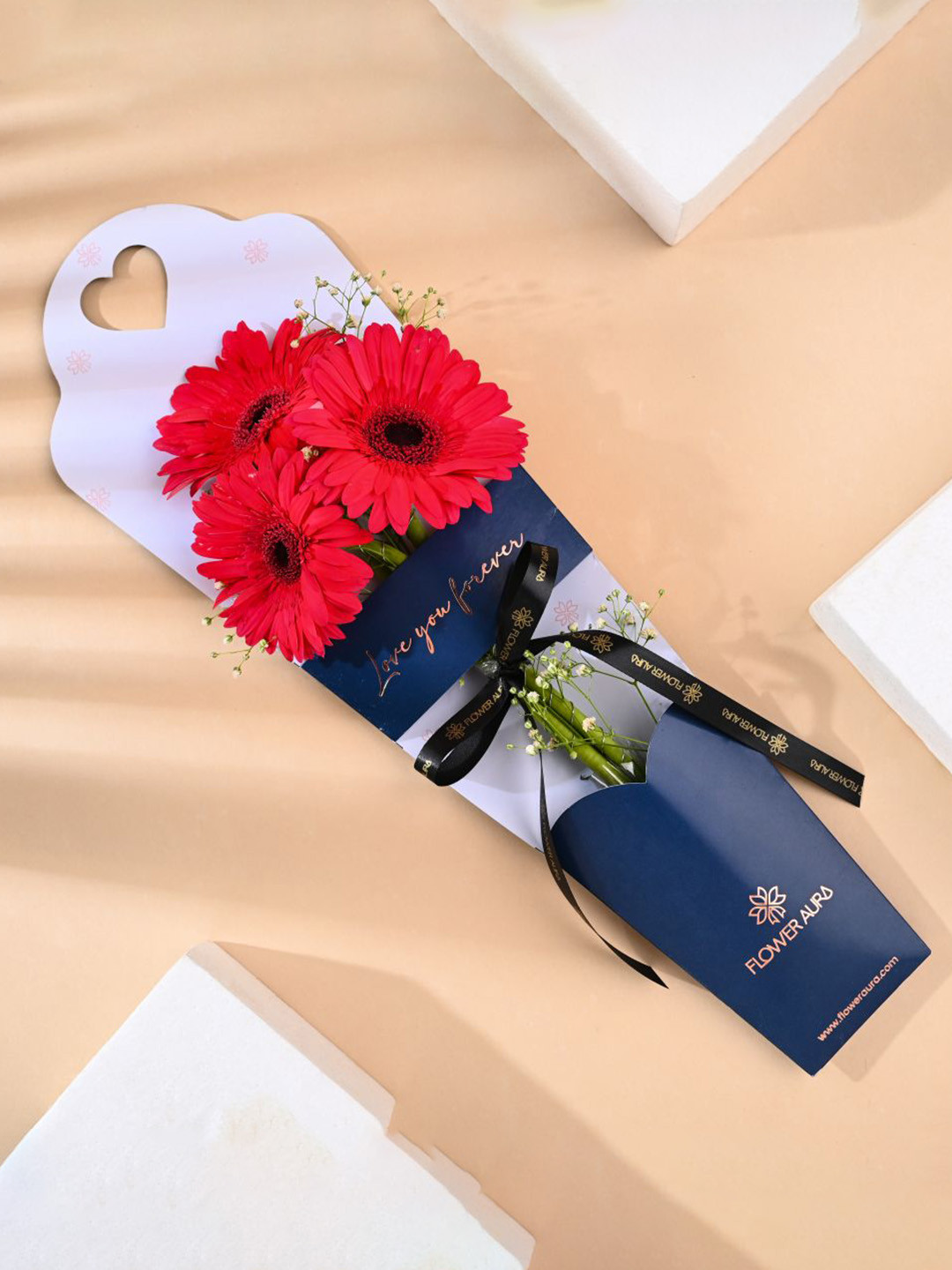 Buy Floweraura Red 3 Pieces Gerberas Fresh Flowers Sleeve - Fresh ...