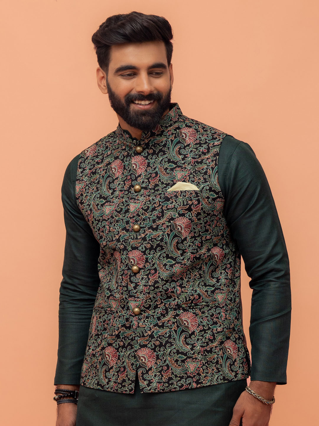 Buy Kisah Men Mandarin Collar Printed Nehru Jacket - Nehru Jackets for ...