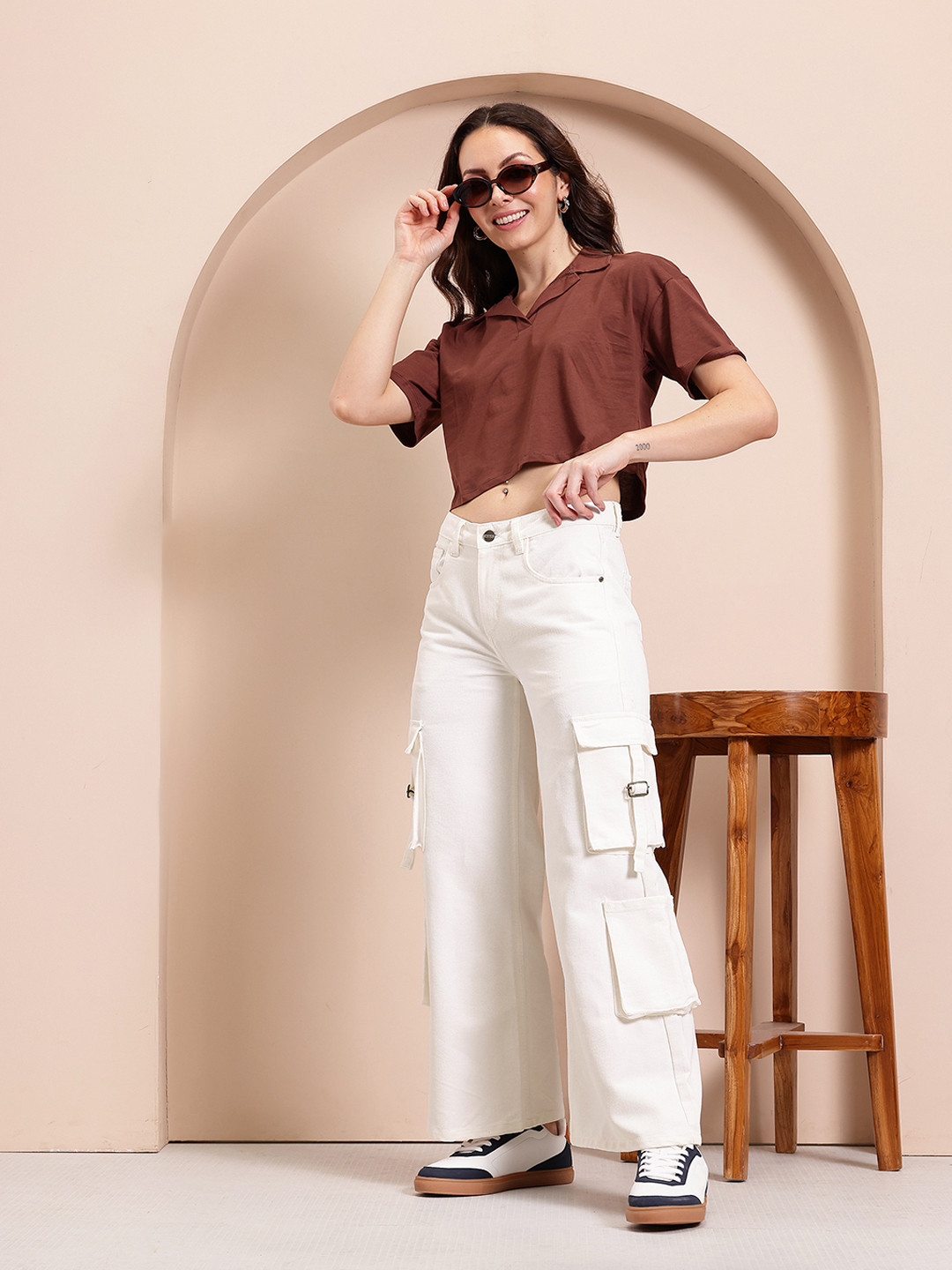 Buy Mast & Harbour Women Wide Leg Cargo Jeans - Jeans for Women ...