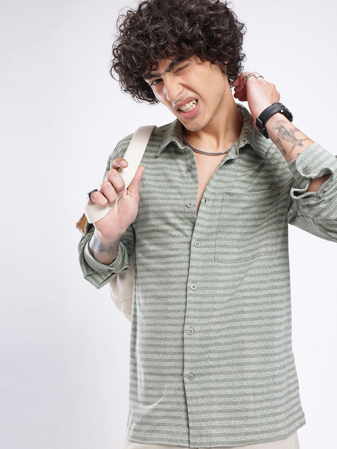 Buy Glitchez Self Horizontal Stripes Oversized Fit Shirt - Shirts for ...