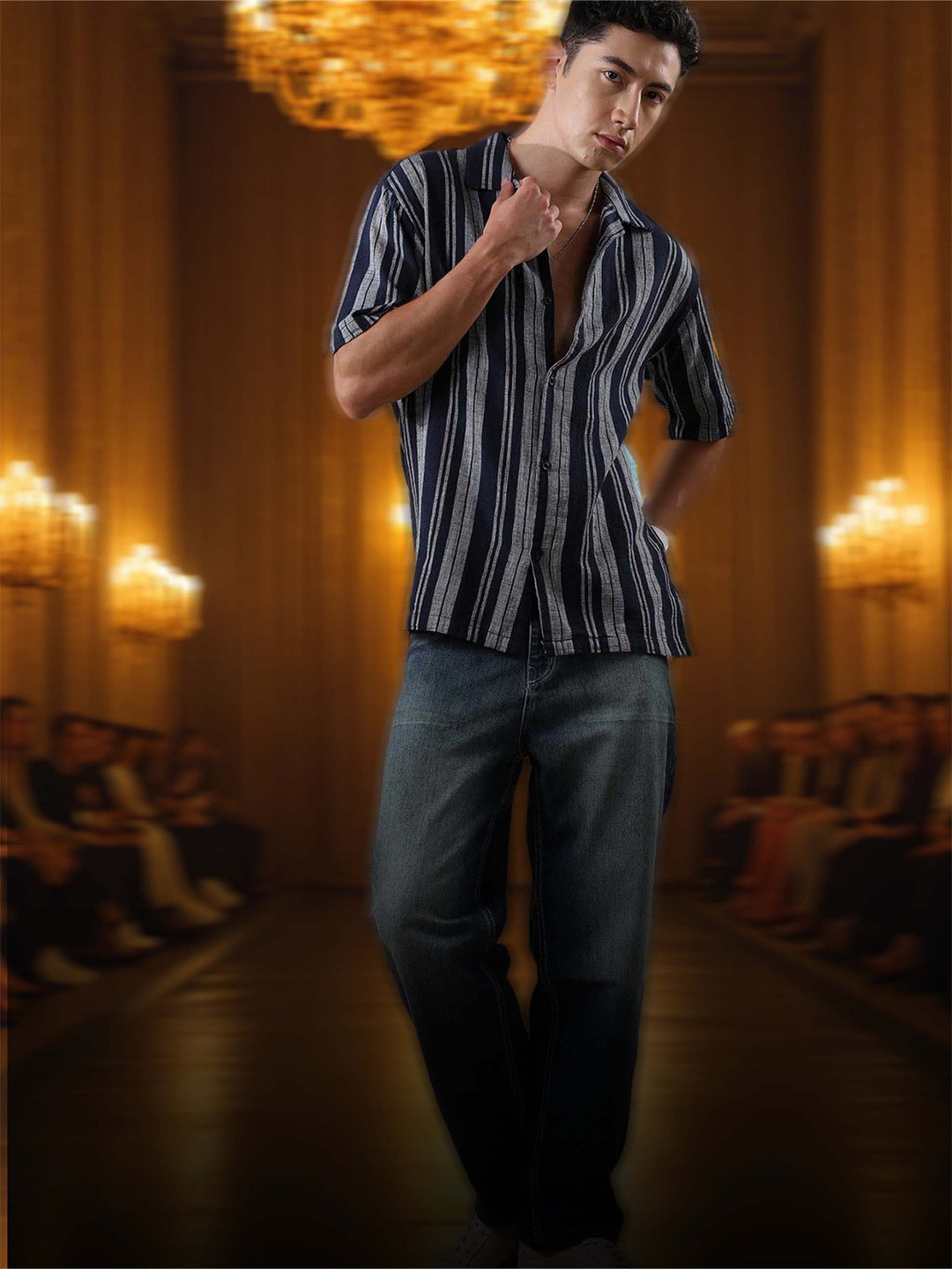 Buy HOUSE OF MAHNOTS Men Relaxed Fit Vertical Striped Casual Shirt ...