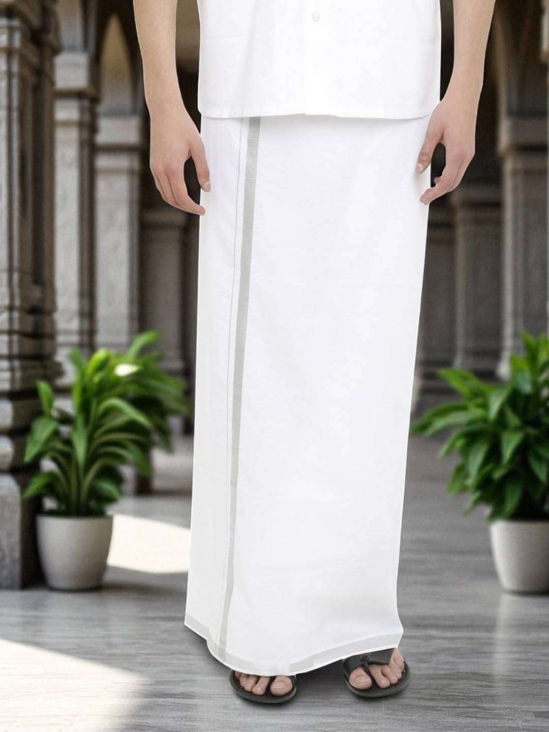 Buy WHITE HEART Men Pure Cotton Single Layer Dhoti With Silver Toned ...