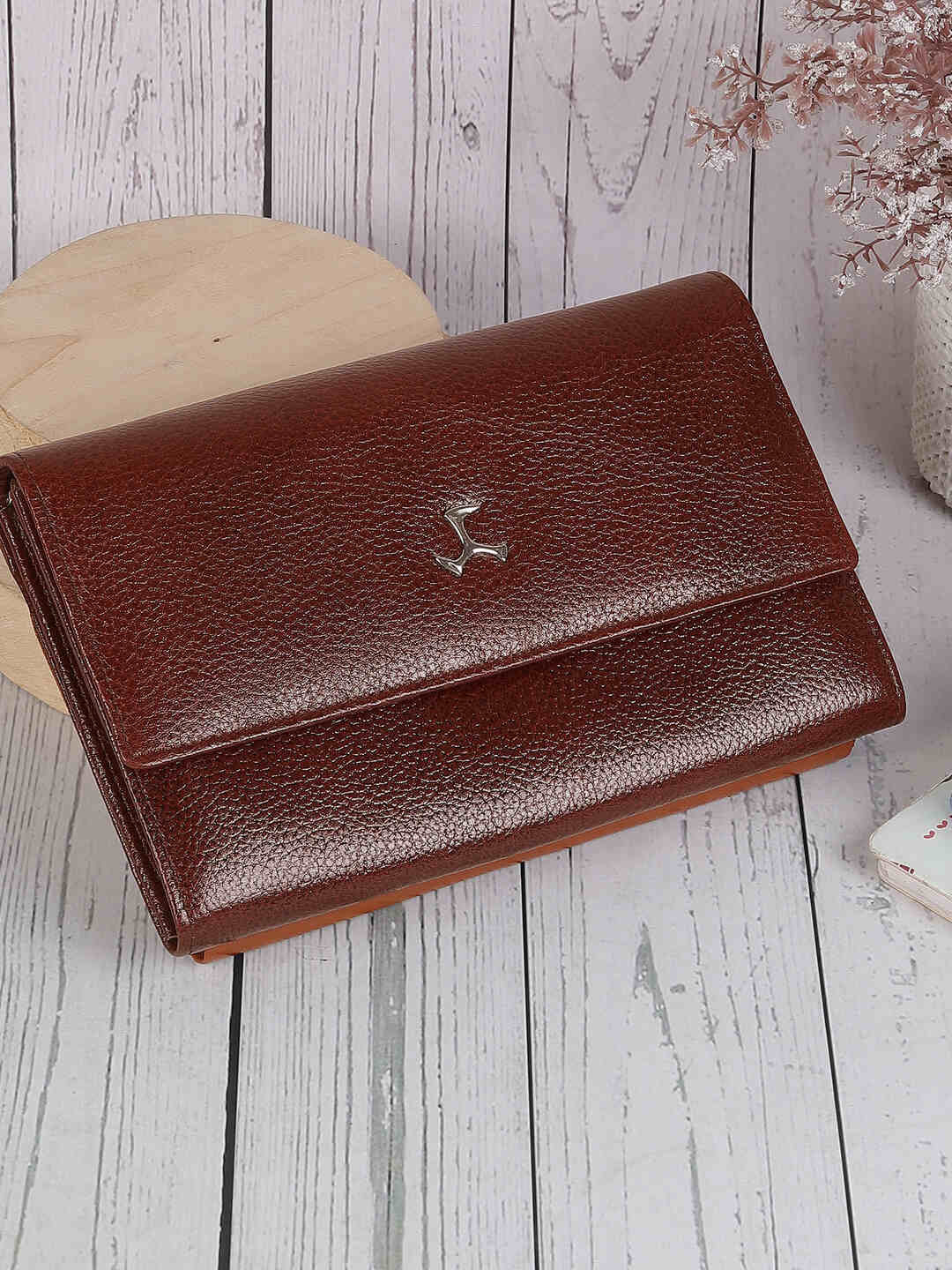 Buy Mochi Women Textured Zip Detail Leather Envelope Wallet - Wallets ...
