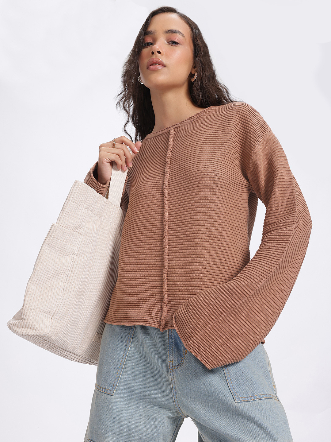 Buy Glitchez Ribbed Essential Flared Sleeve Sweaters - Sweaters for ...