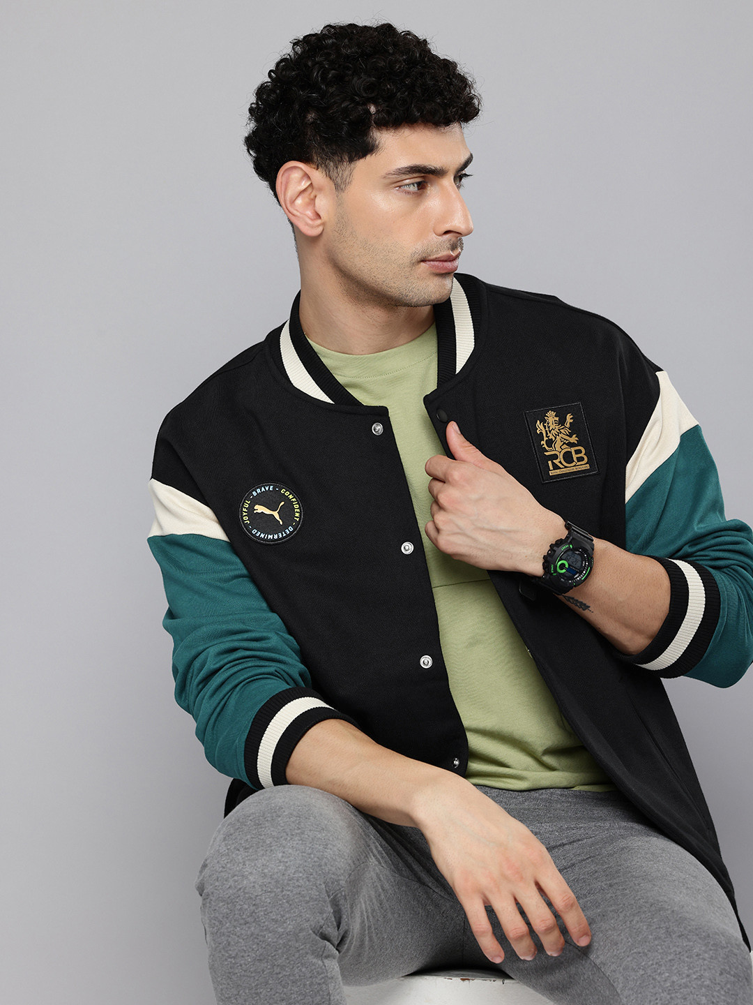 Buy Puma X RCB Brand Logo Patchwork Relaxed Fit Pure Cotton Varsity ...