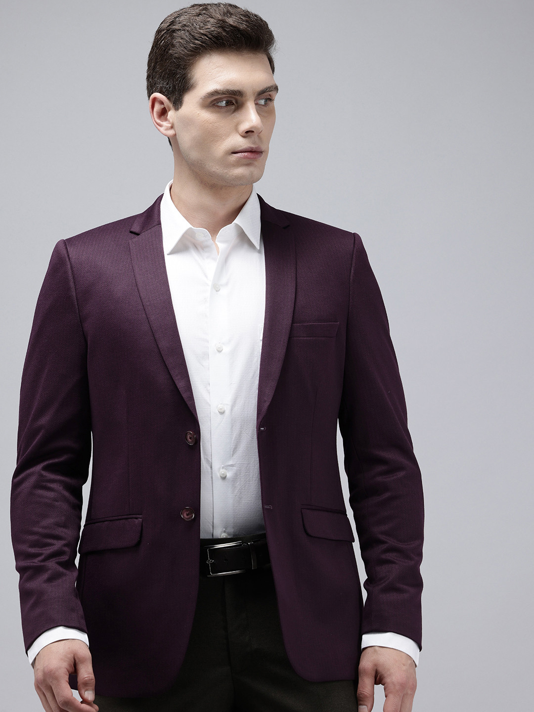 Buy Van Heusen Self Design Skinny Fit Single Breasted Formal Blazer ...
