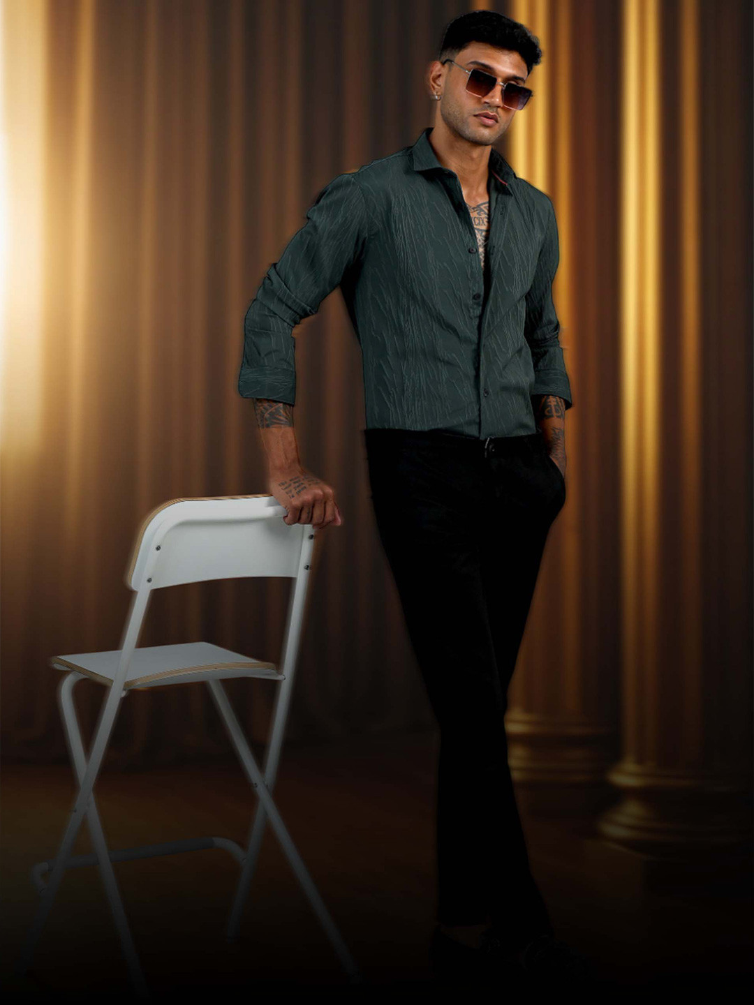 Buy HOUSE OF MAHNOTS Men Classic Spread Collar Textured Casual Shirt ...