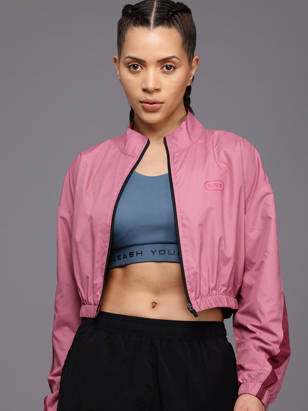 Buy HRX By Hrithik Roshan Striped Windcheater Crop Training Or Gym ...