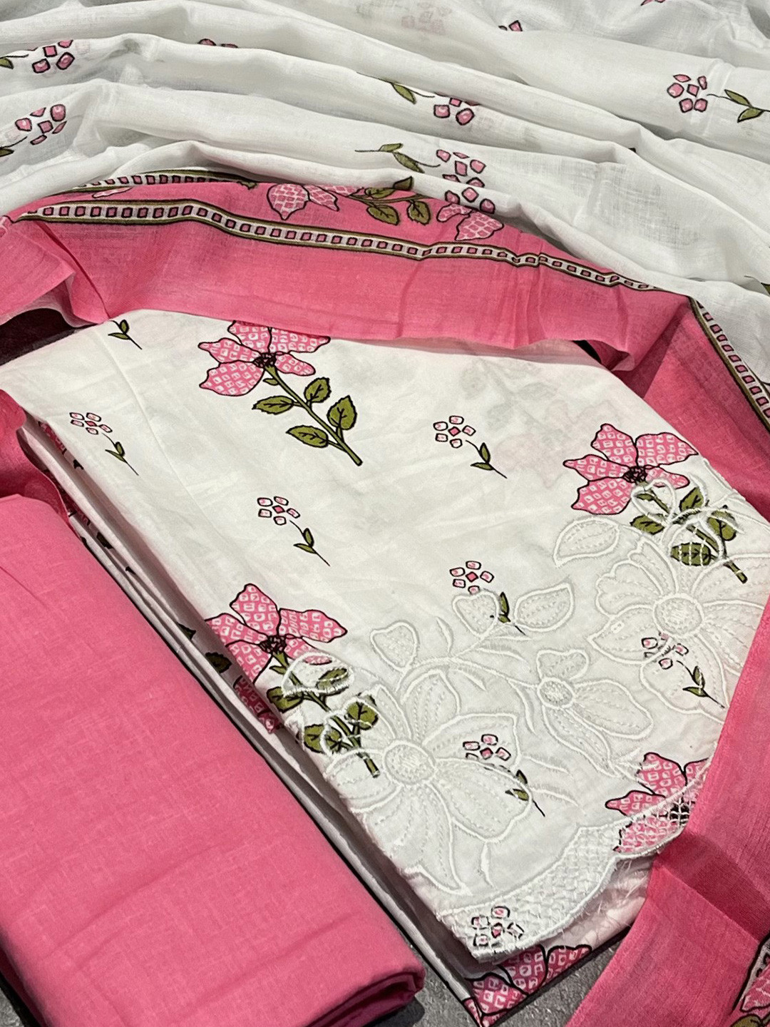 Buy SALWAR STUDIO Floral Printed Thread Work Pure Cotton Unstitched ...