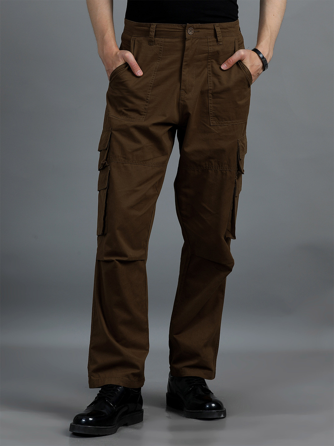 Buy SILISOUL Men Cotton Mid Rise Relaxed Loose Fit Cargos Trousers ...