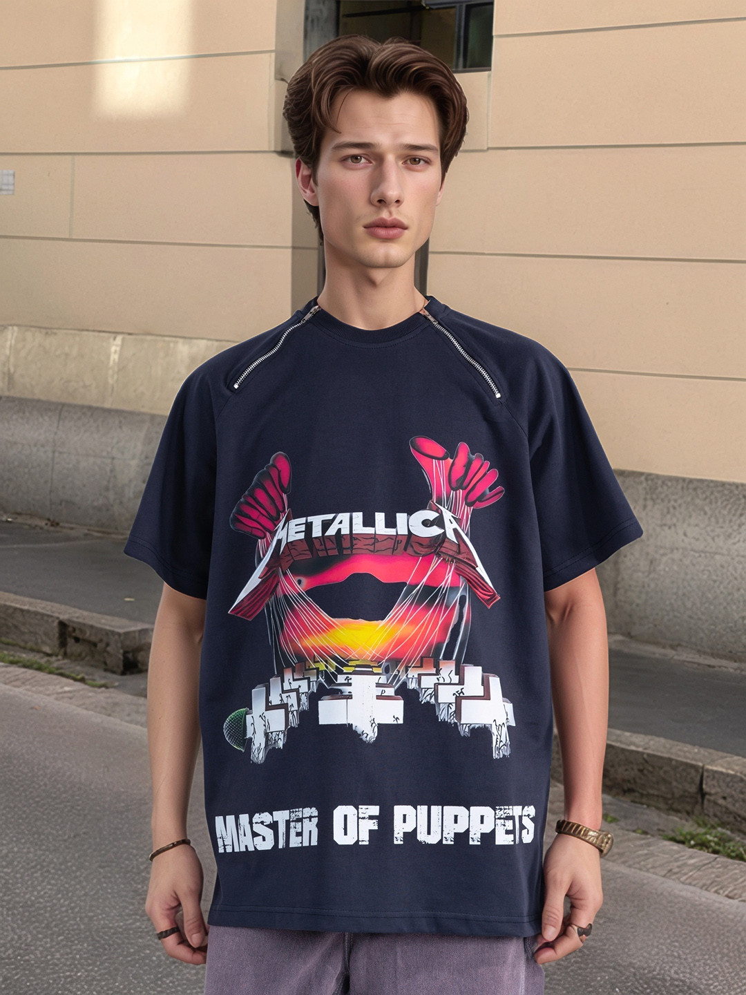 Buy UNRL Printed Zip Detail Raglan Sleeves Relaxed T Shirt - Tshirts ...